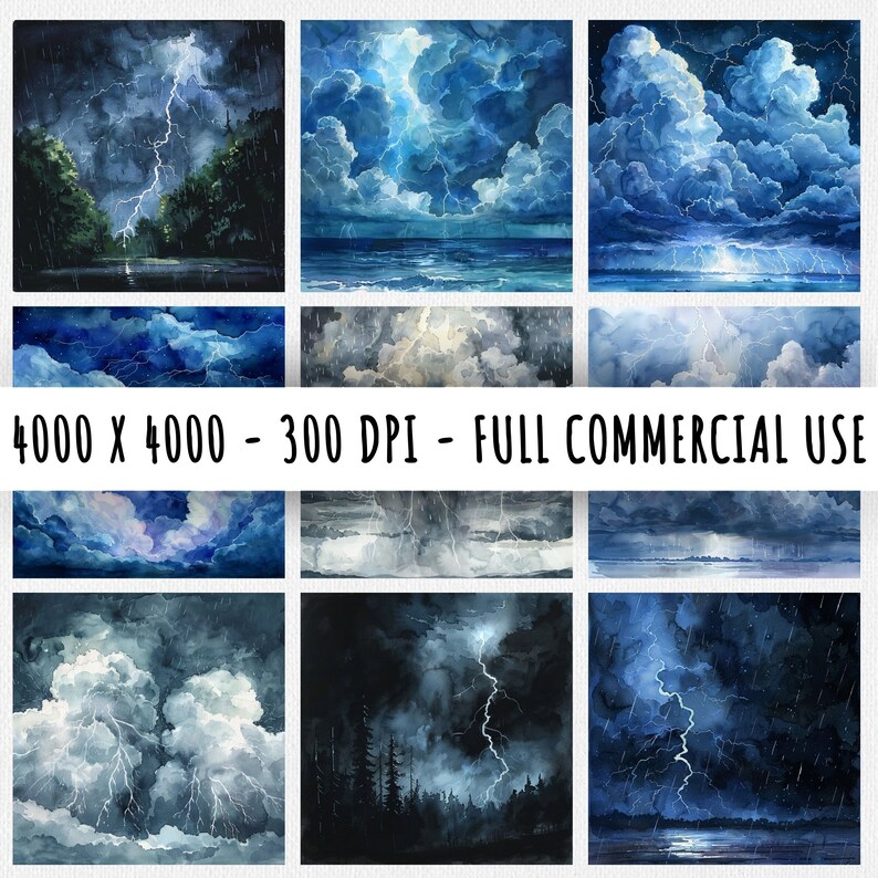 14 High Quality Thunderstorm Designs, Watercolor Rainfall, Lightning ...