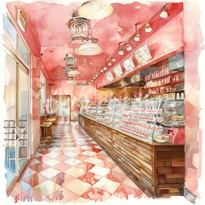 15 High Quality Retro Ice Cream Shop Design Watercolor Ice Cream Parlor ...