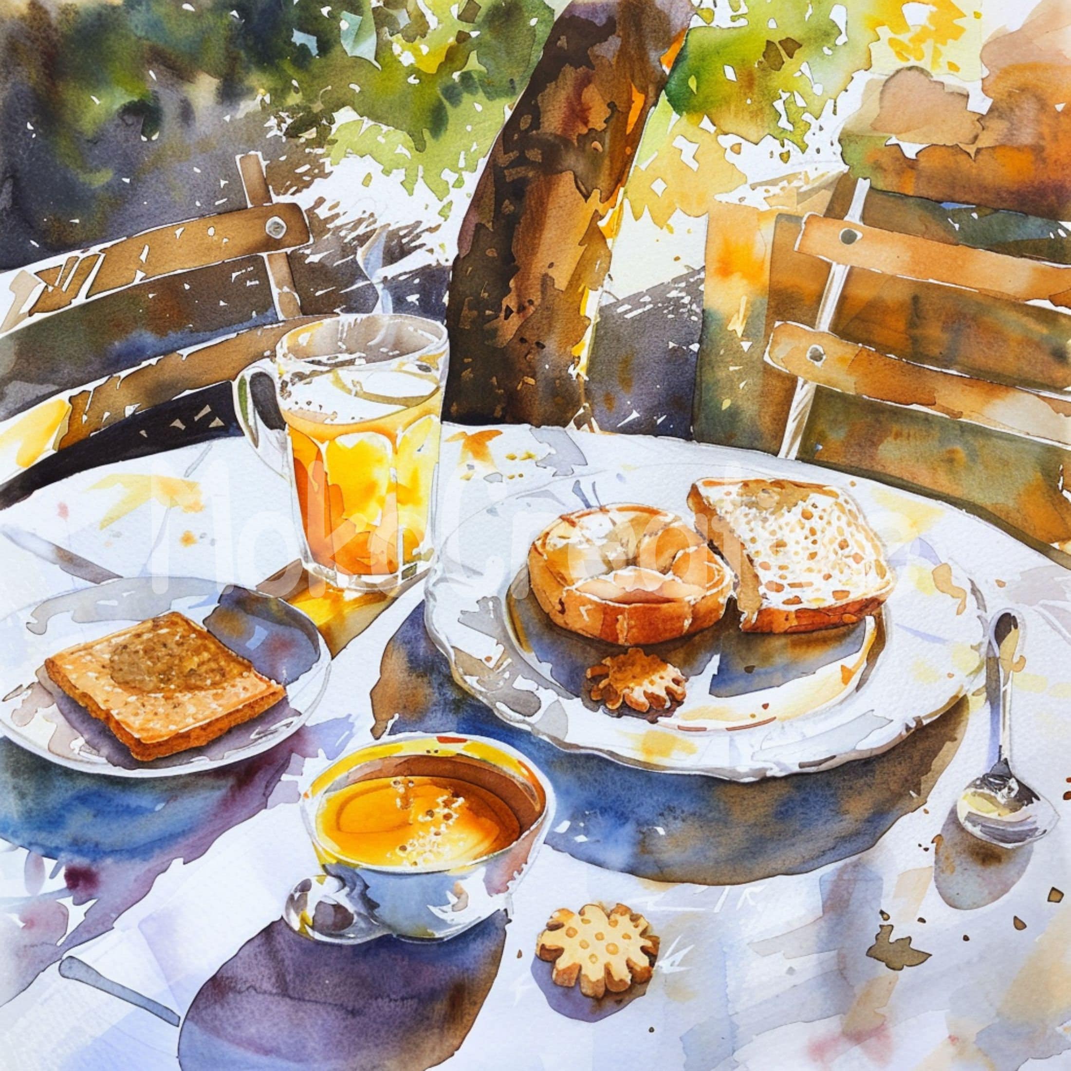 12 High Quality Café Table Designs, Watercolor Morning Coffee Breakfast ...