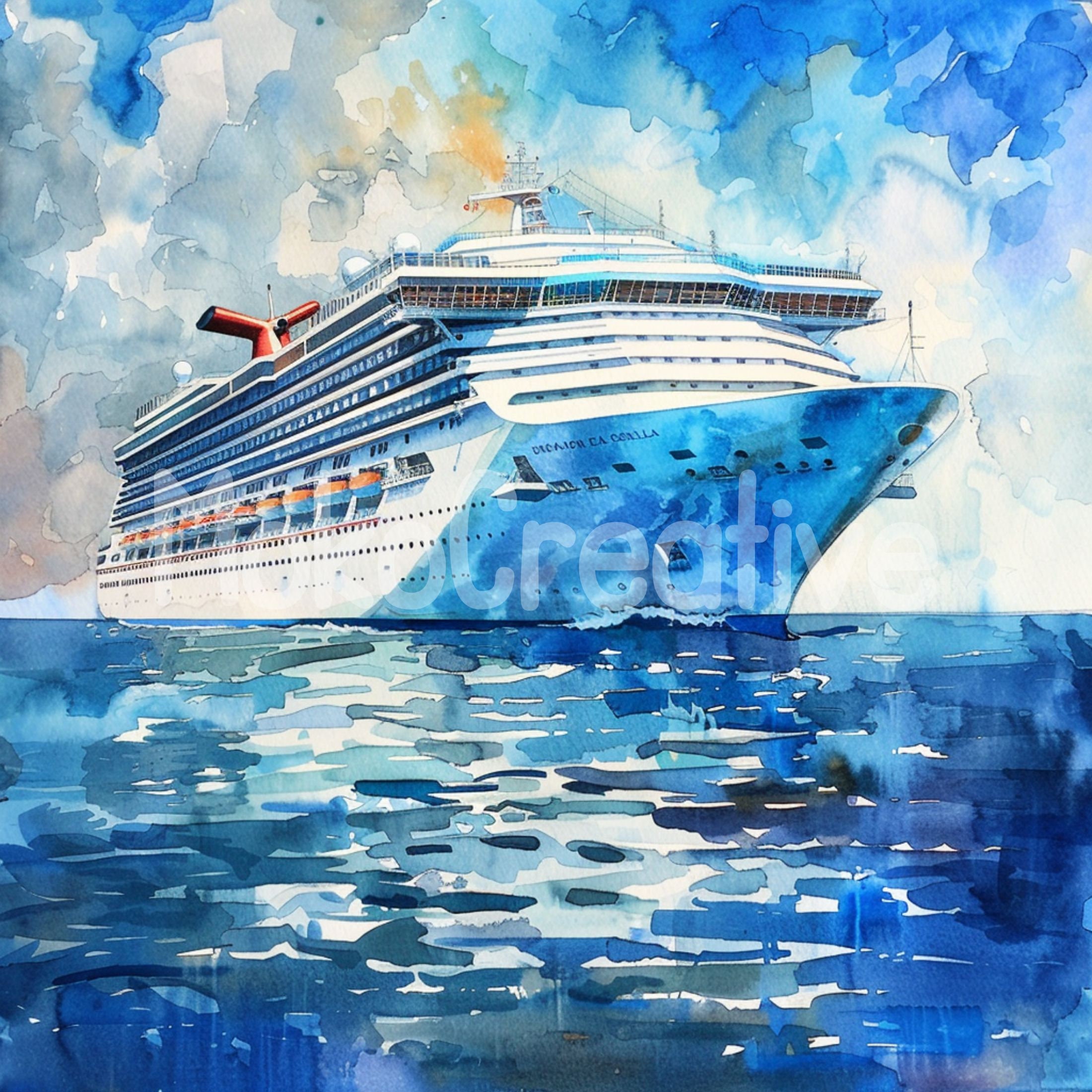 11 High Quality Cruise Ship Designs, Watercolor Tropical Vacation Wall ...