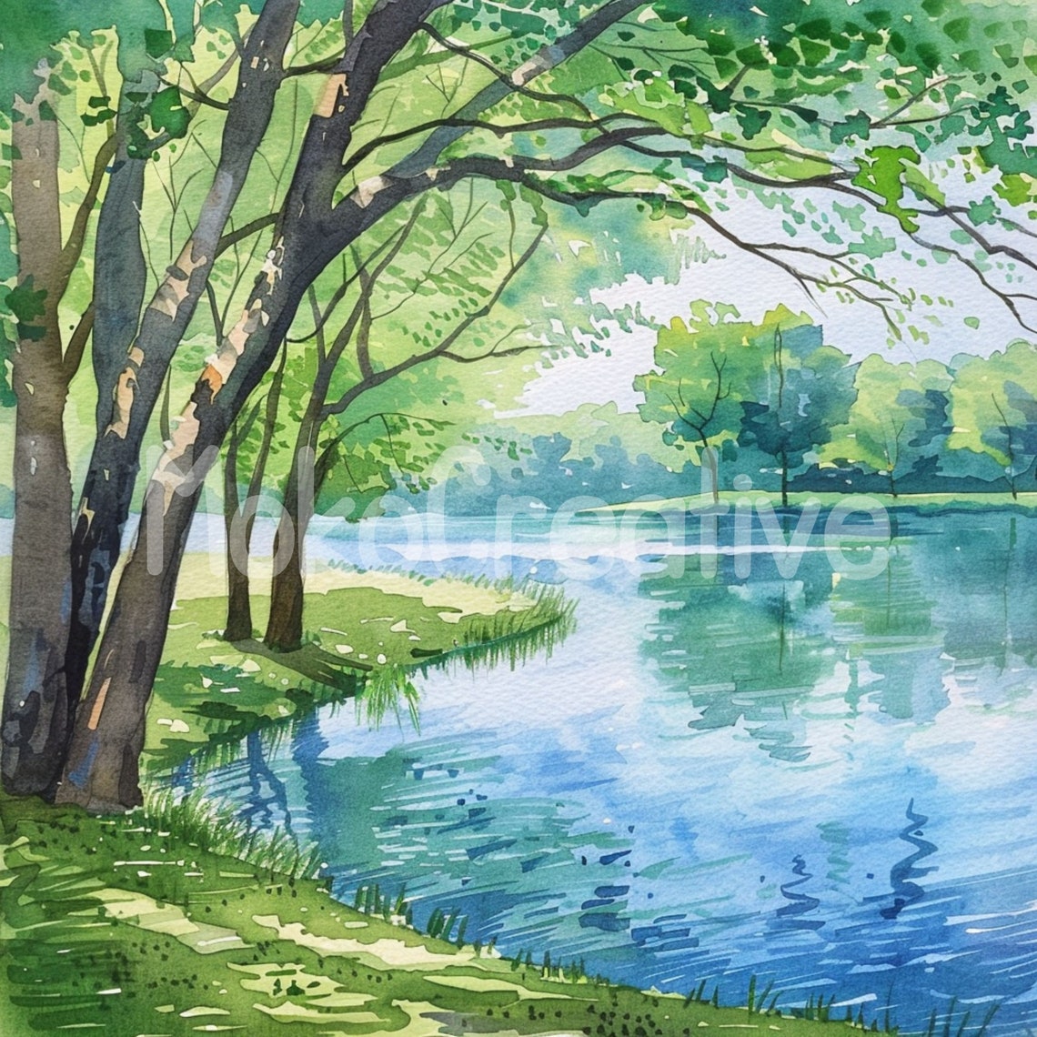 Watercolor Lake Art Prints: Summer Park Scene (digital Download) - Etsy