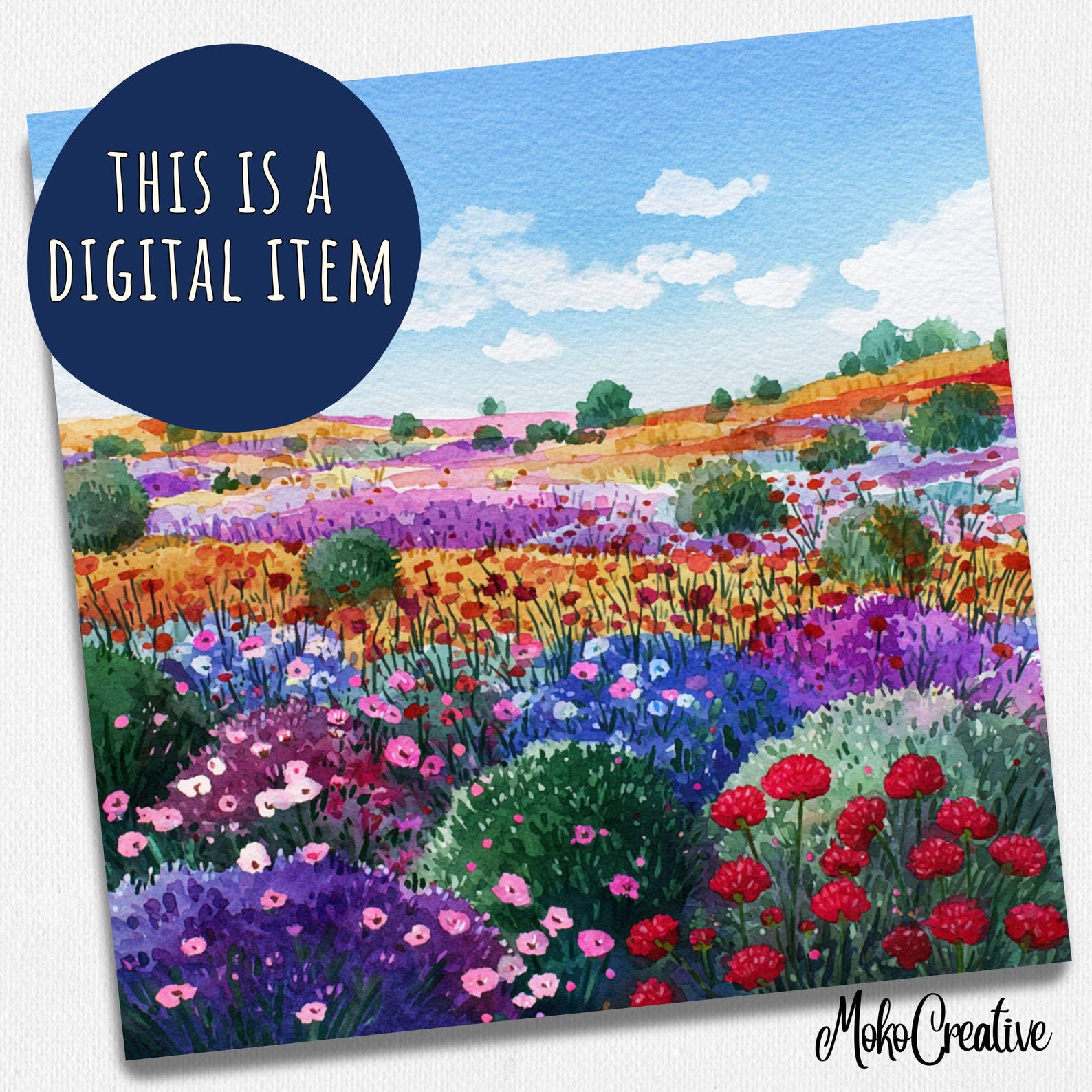 Watercolor Flower Field Clipart: Summer Floral Meadow (instant Download ...