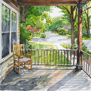 Porch View Watercolor Art Prints: Retro House Designs (digital Download ...