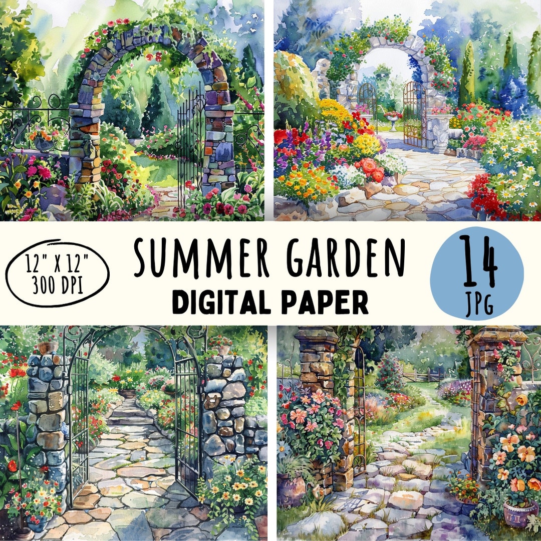 14 High Quality Summer Garden Designs, Watercolor Floral Spring Garden ...