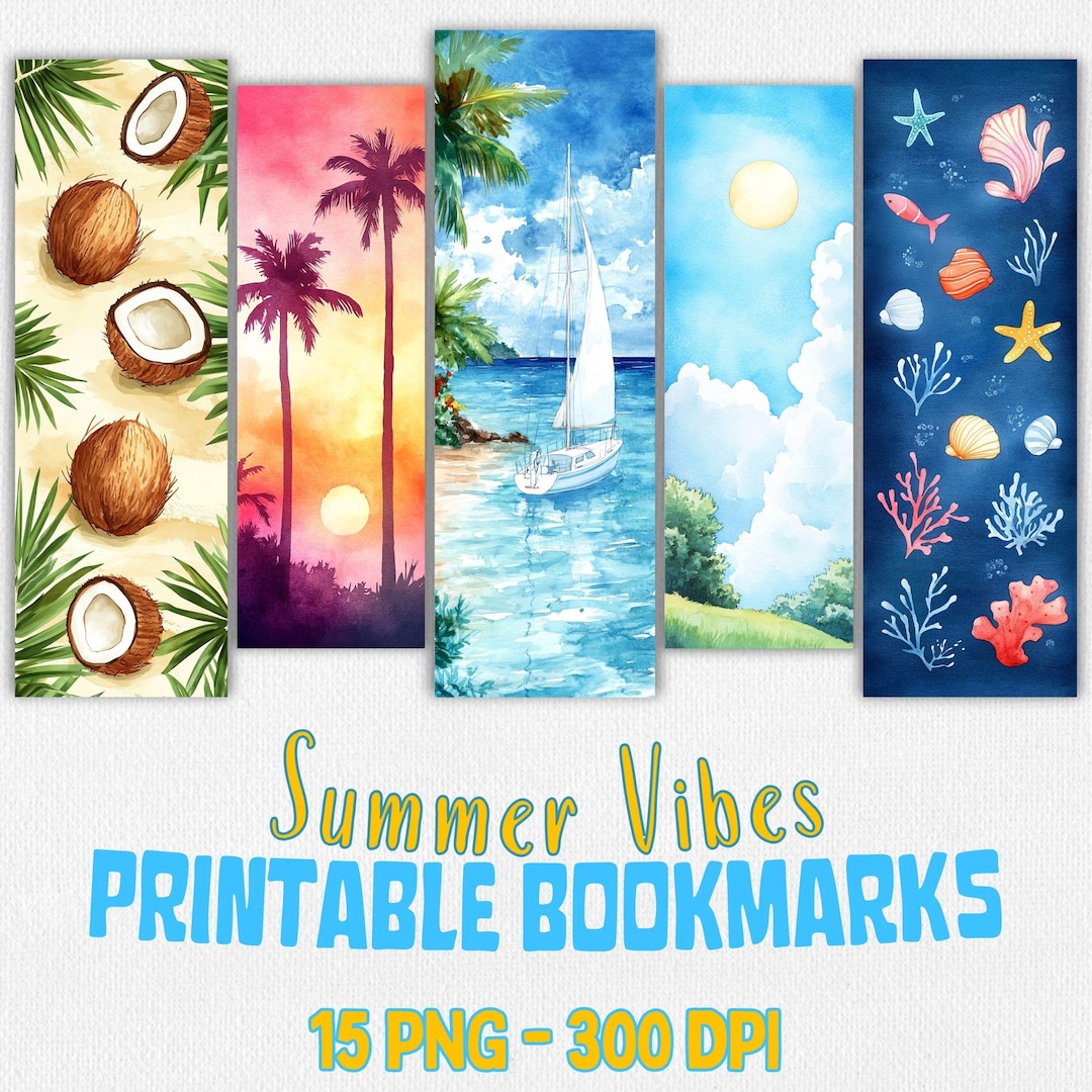 15 Summer Vibes Bookmarks Printables, High Quality Summer Beach ...