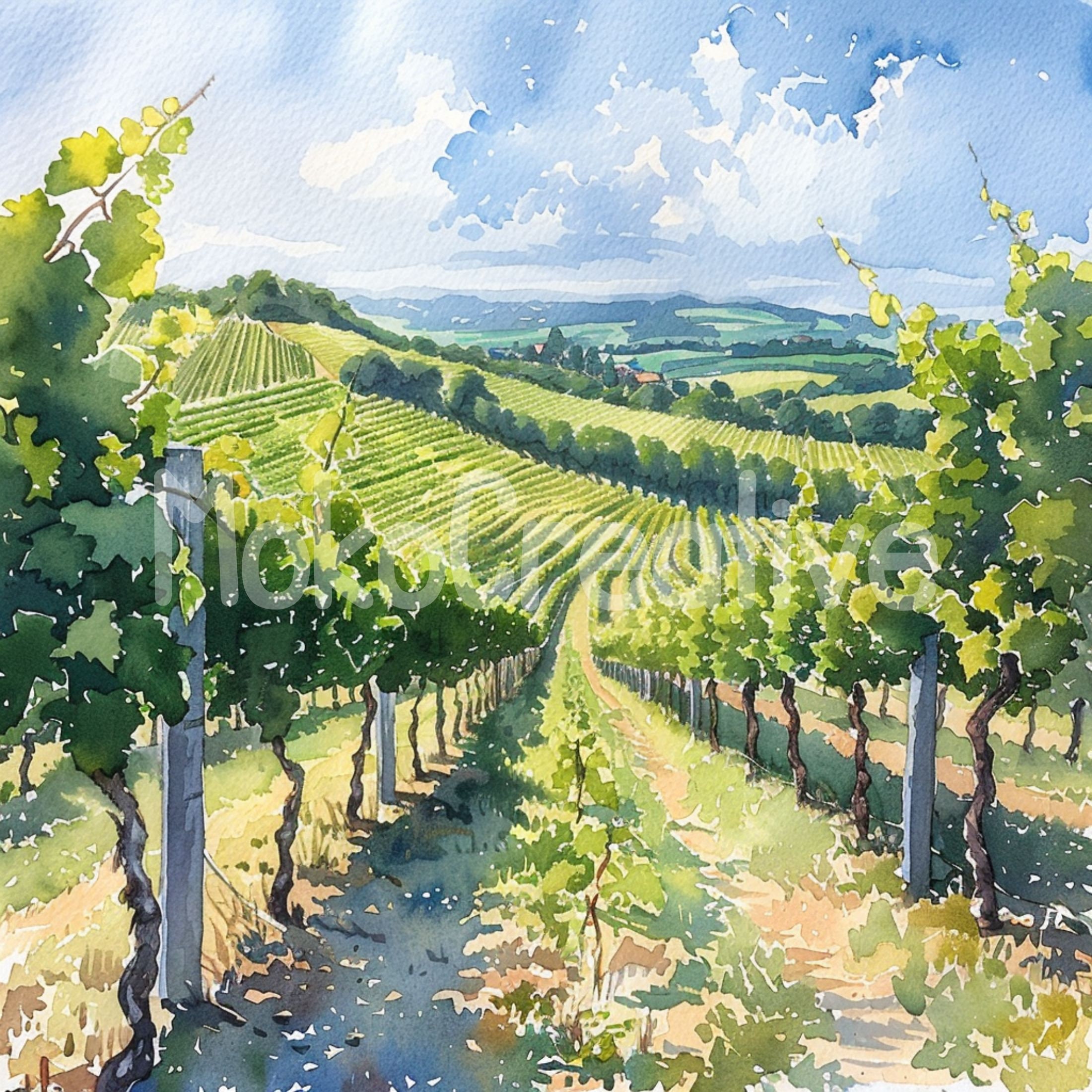 17 High Quality Summer Vineyard Designs, Watercolor Grape Field, French ...