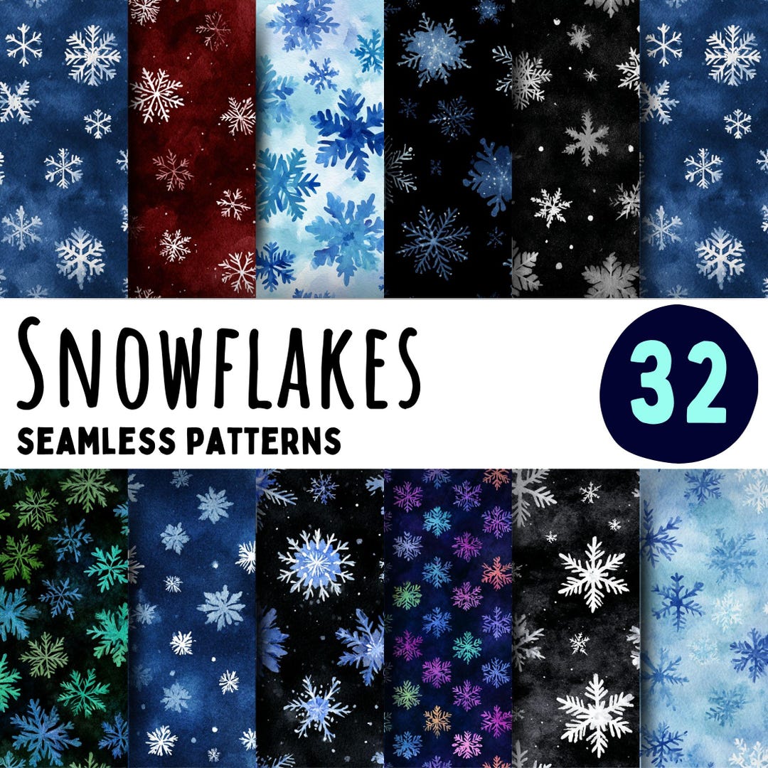Snowflakes Digital Paper: 32 Seamless Winter Patterns, Christmas ...