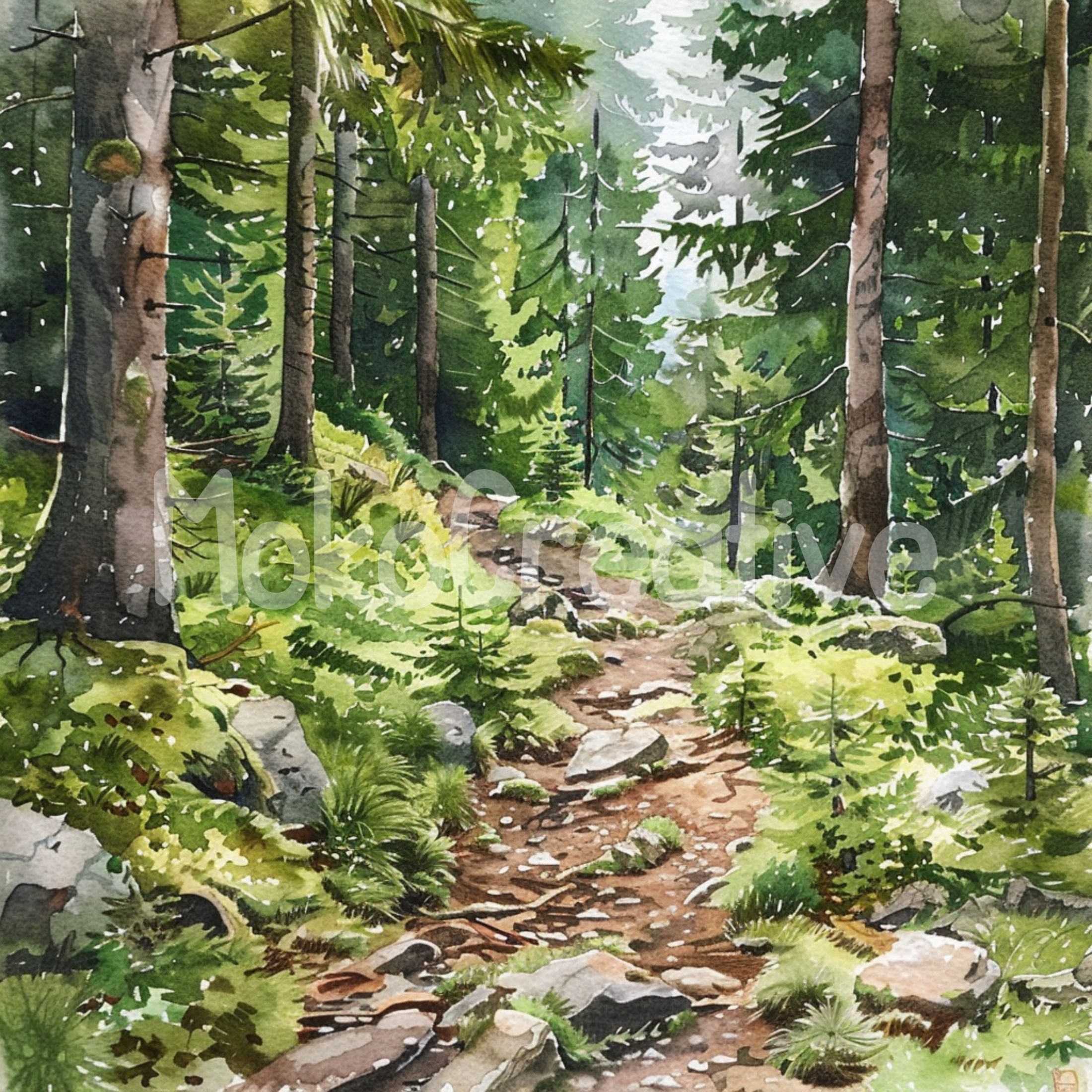 11 High Quality Forest Hiking Trail Designs, Watercolor Woodland Path ...