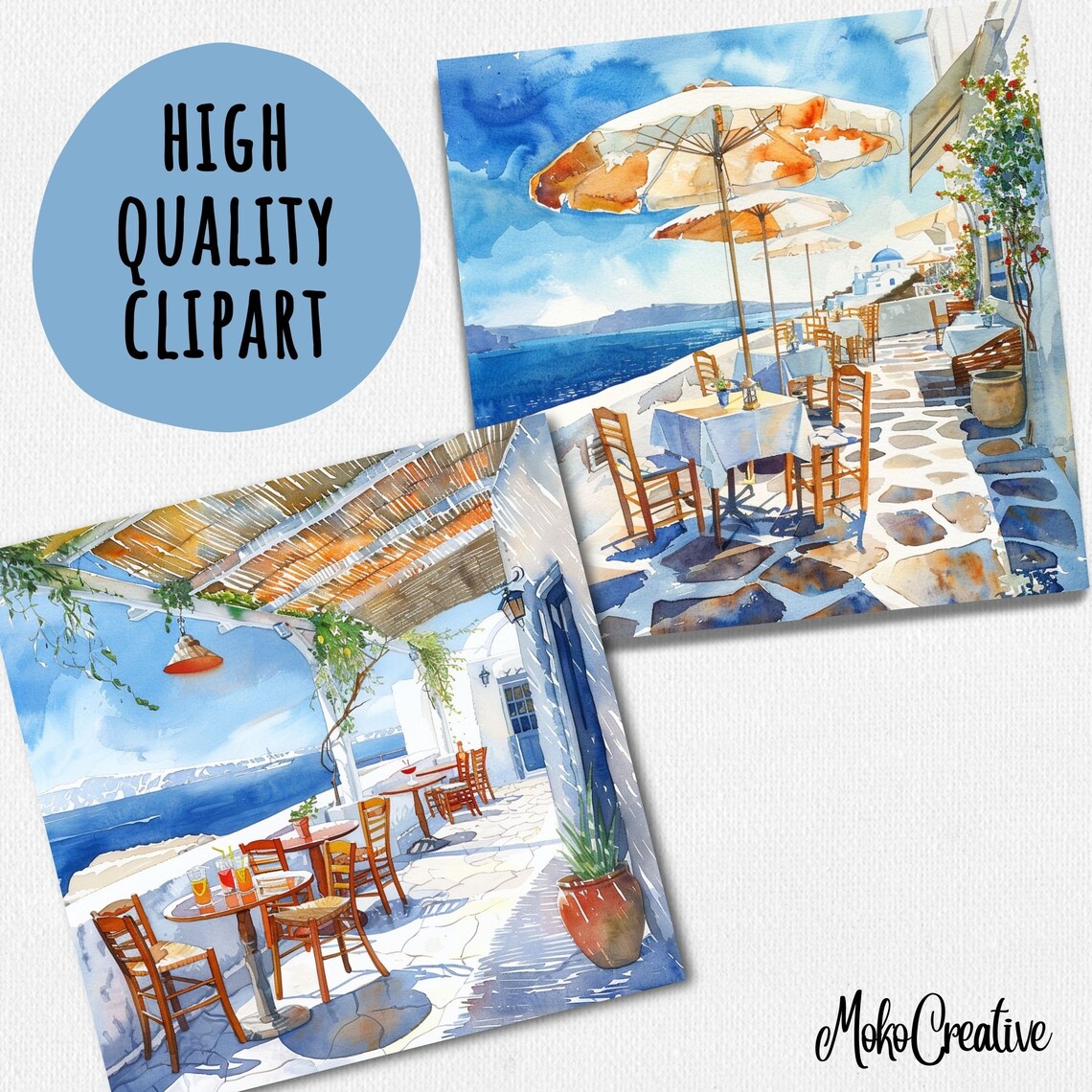 14 High Quality Greece Café Designs, Watercolor Summer Santorini, Geek ...