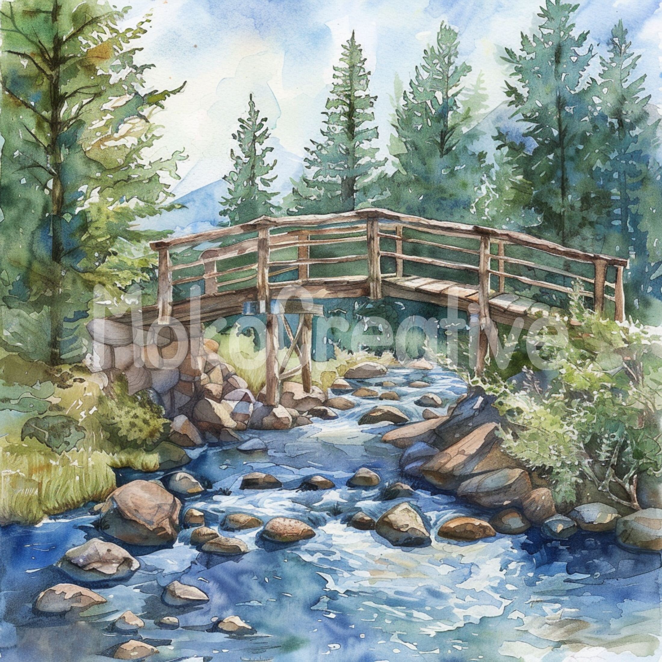14 High Quality Forest Bridge Designs JPG, Watercolor Hiking Trail ...