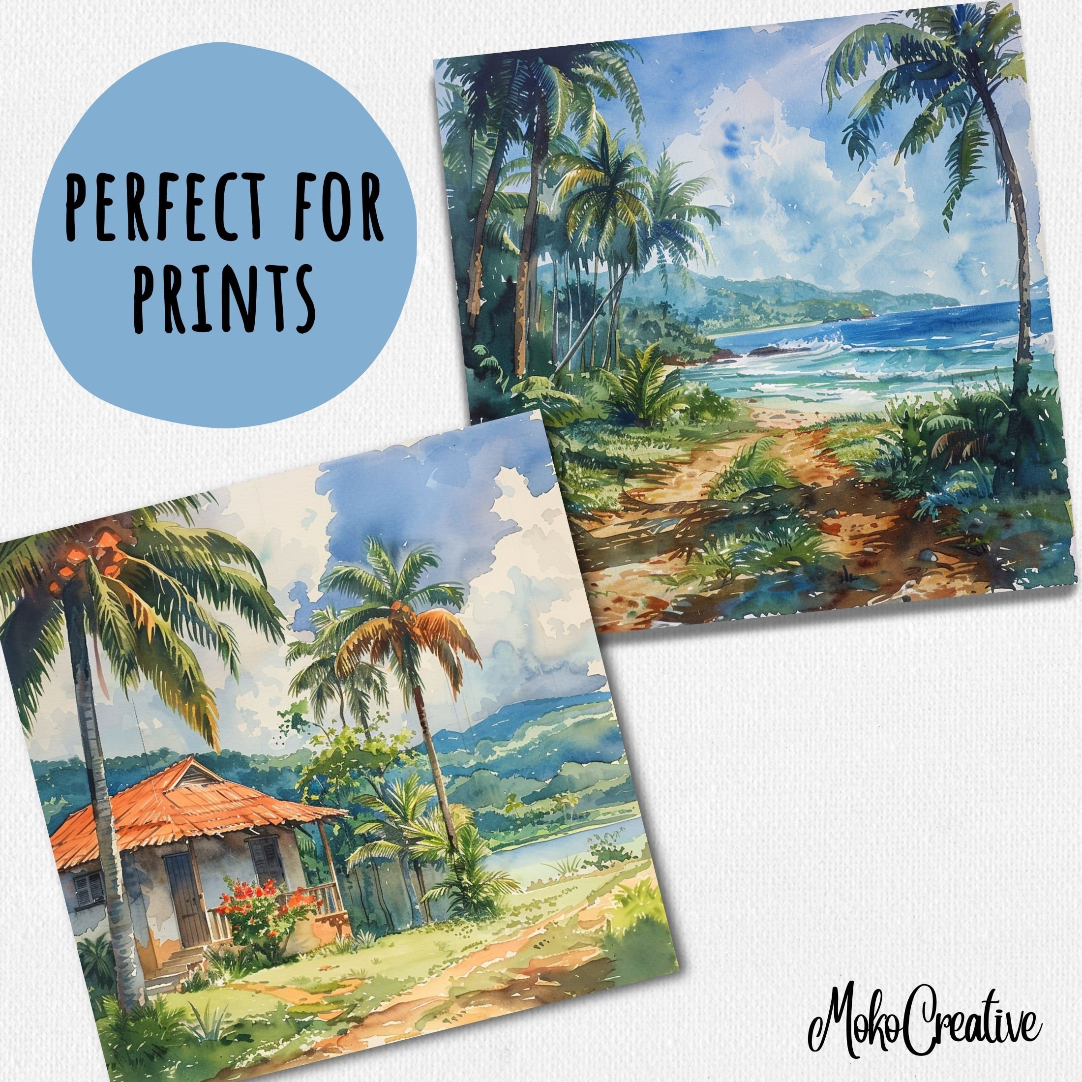 Caribbean Island Watercolor Clipart: Tropical Beach Digital Prints (16 ...
