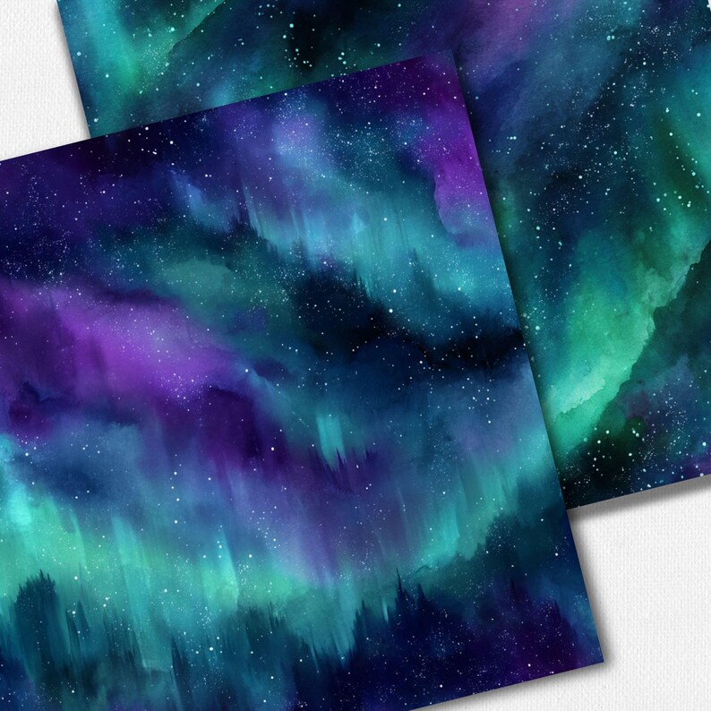 Northern Lights Digital Paper: Aurora Borealis Sky Backgrounds (digital ...