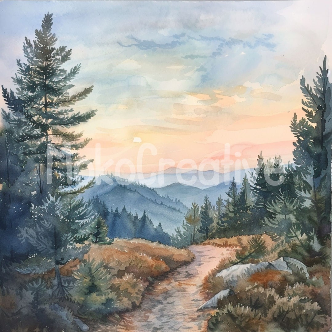 16 High Quality Hiking Trail Designs, Watercolor National Park Path ...