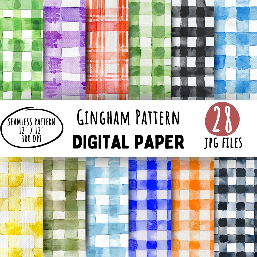 Watercolor Gingham Pattern Digital Papers: Seamless Picnic Check ...