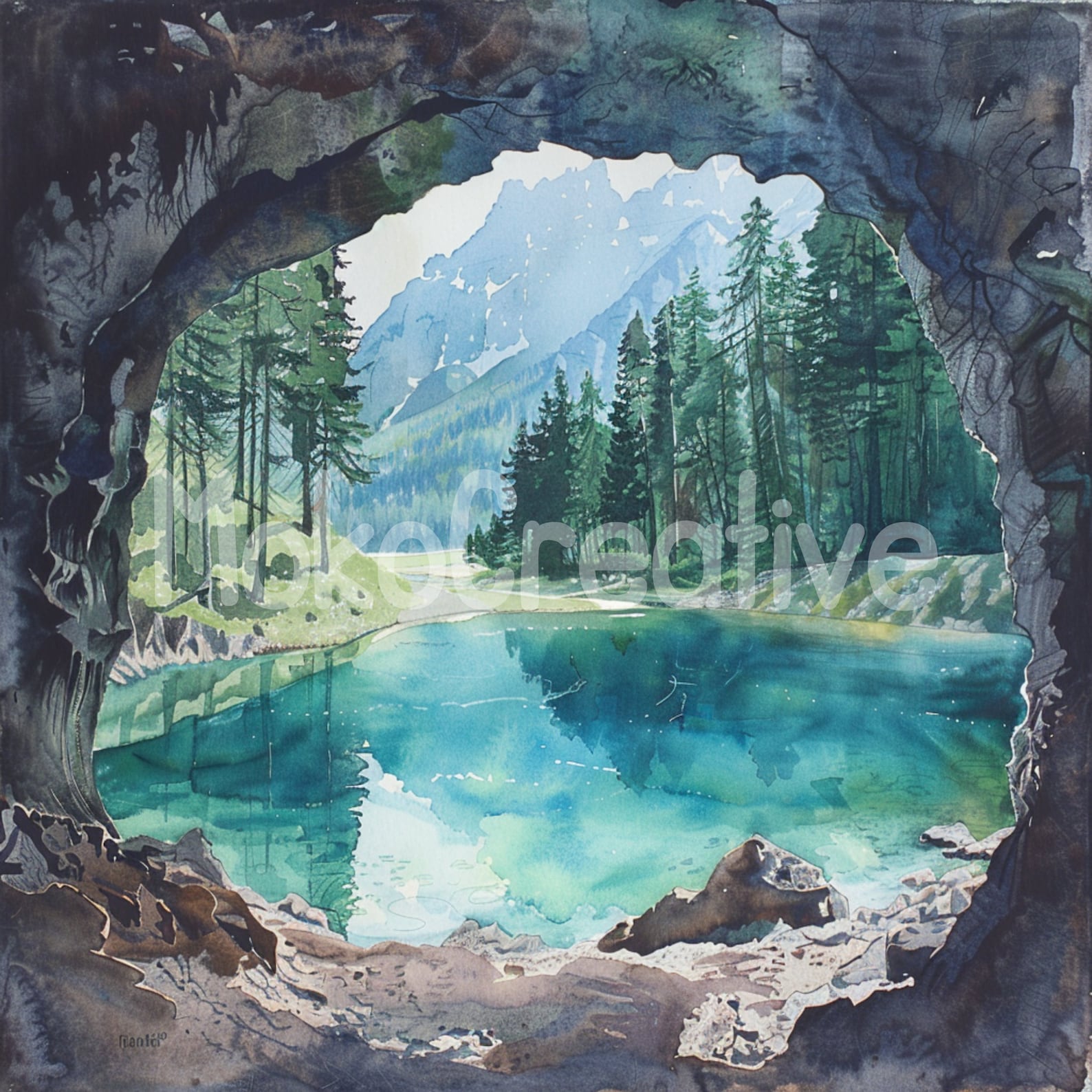 16 High Quality Cave Entry Landscape Designs, Watercolor Scenery ...