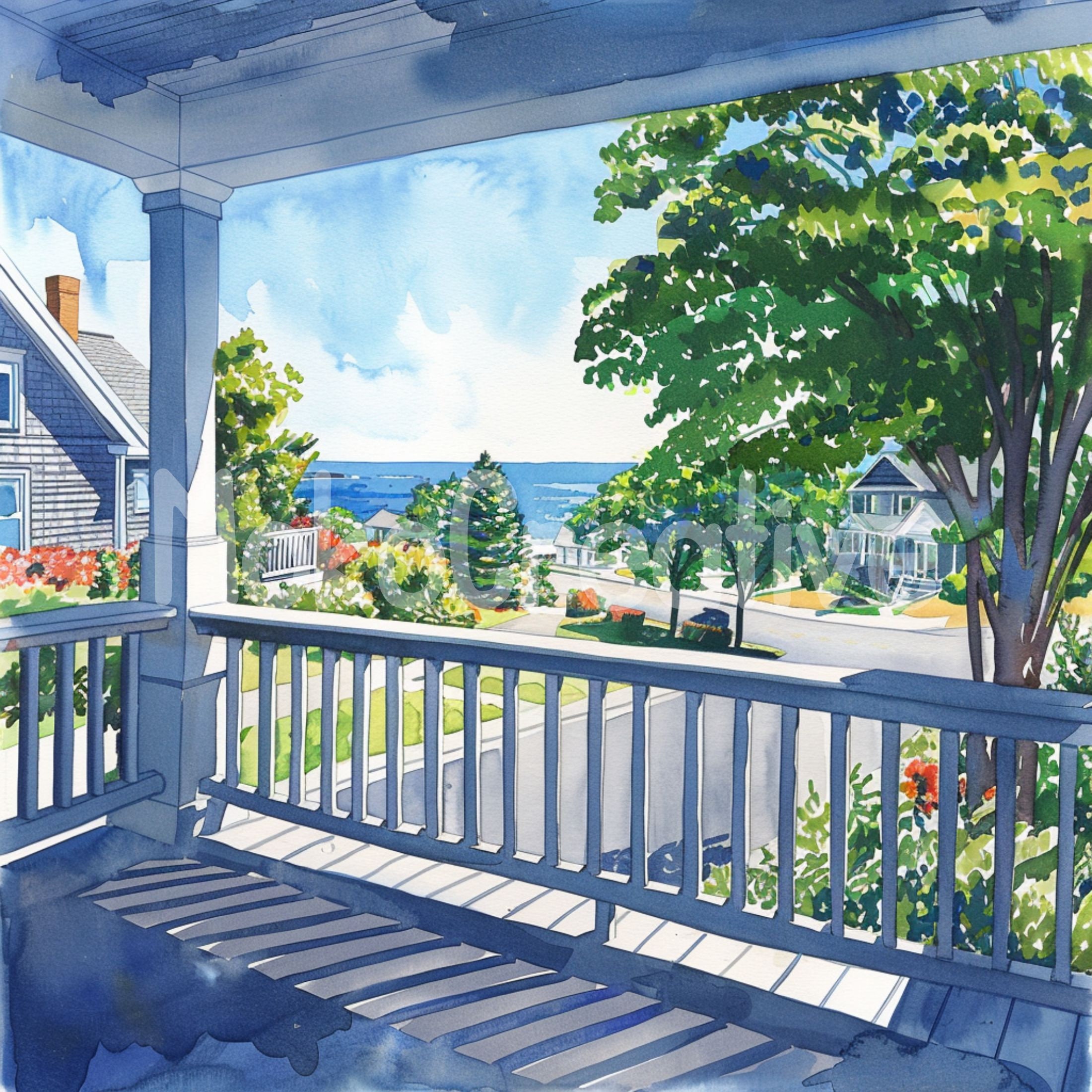 Porch View Watercolor Art Prints: Retro House Designs (digital Download ...
