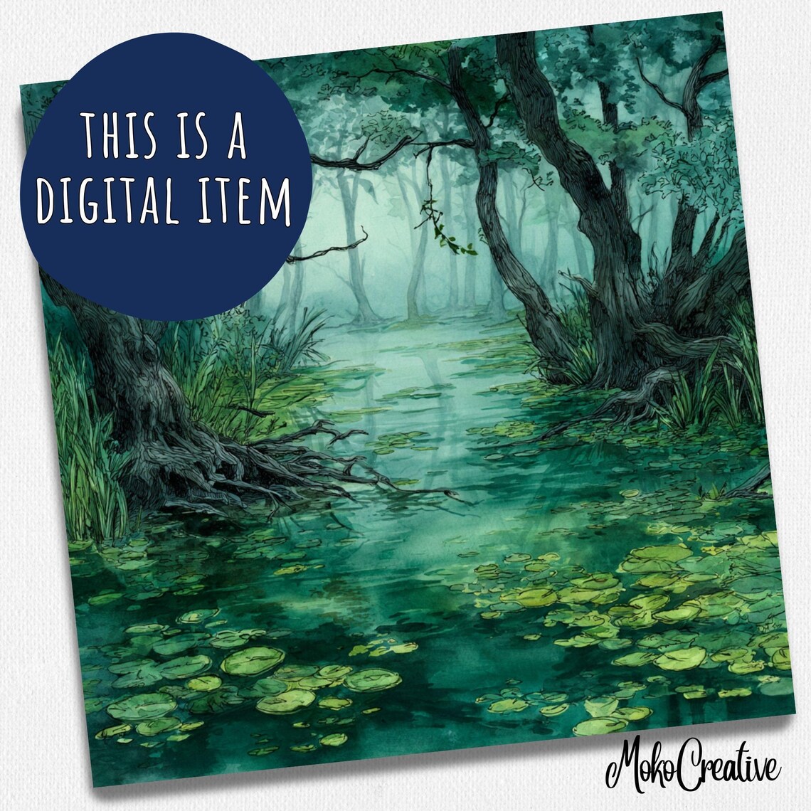 Watercolor Swamp Landscape Clipart: Wetlands, Bayou, Marsh (PNG Digital ...