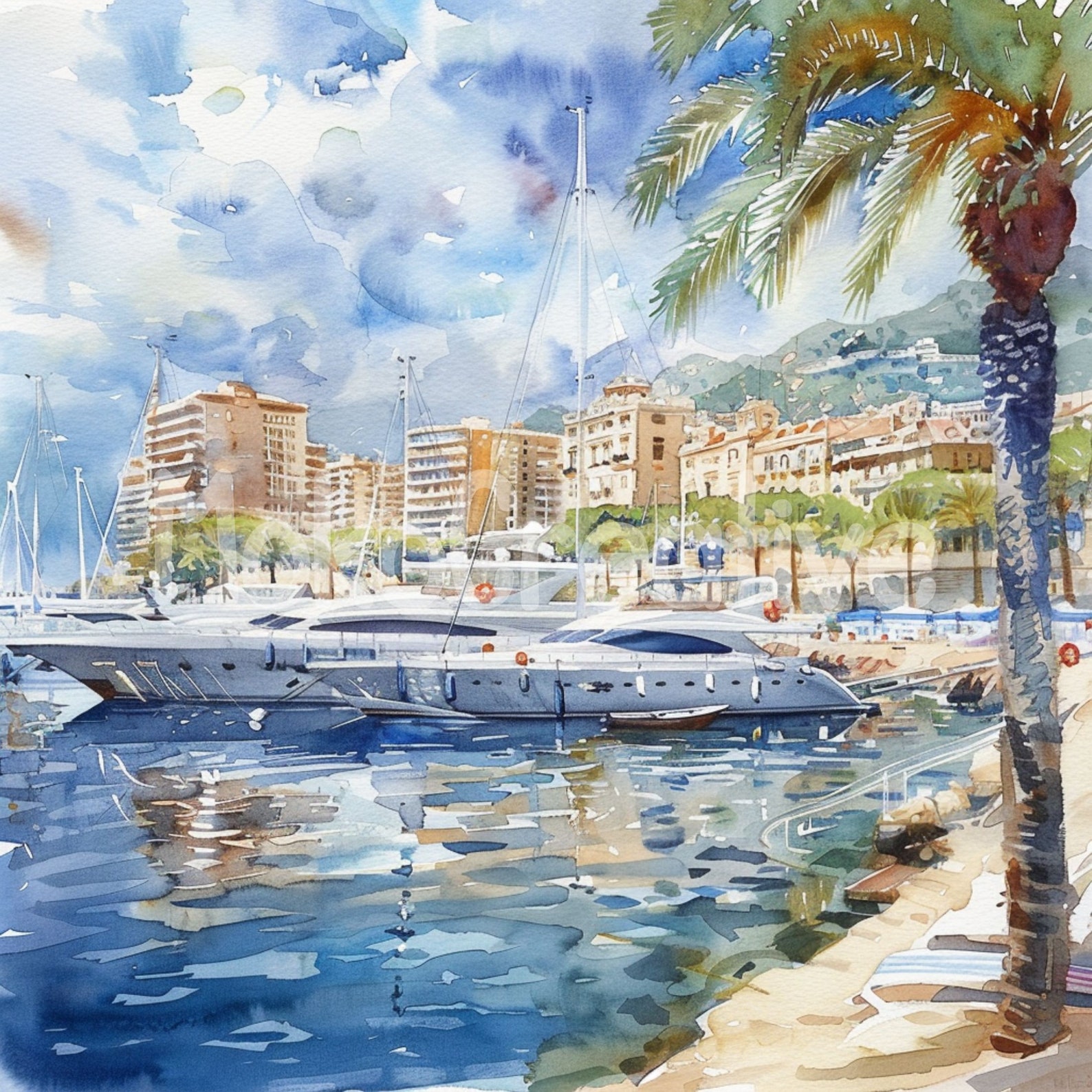 12 High Quality Monaco Port Designs, Watercolor Summer Vacation, Yacht ...
