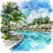 Watercolor Tropical Resort Clipart: Caribbean Vacation Designs (digital ...