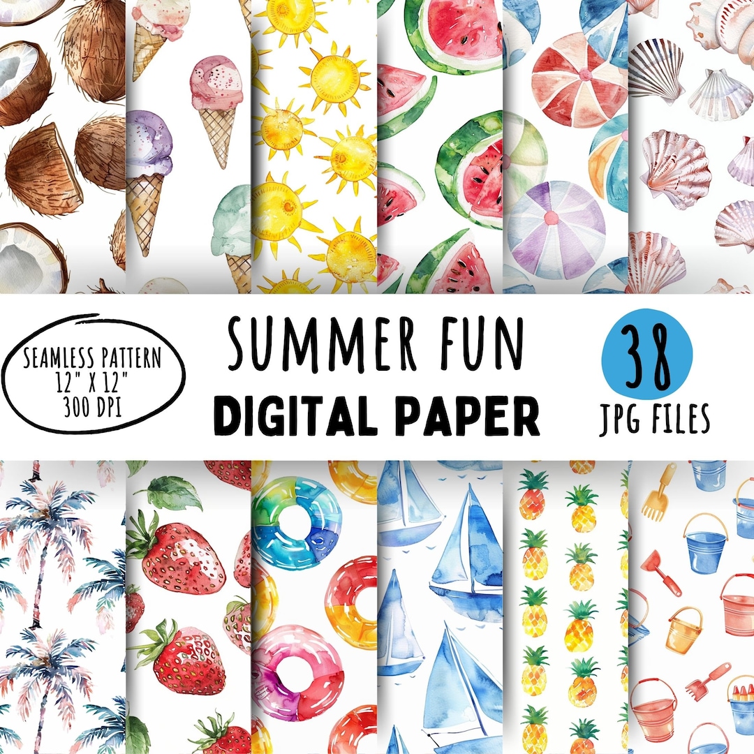 Summer Beach Digital Paper Pack: Seamless Patterns (digital Download ...