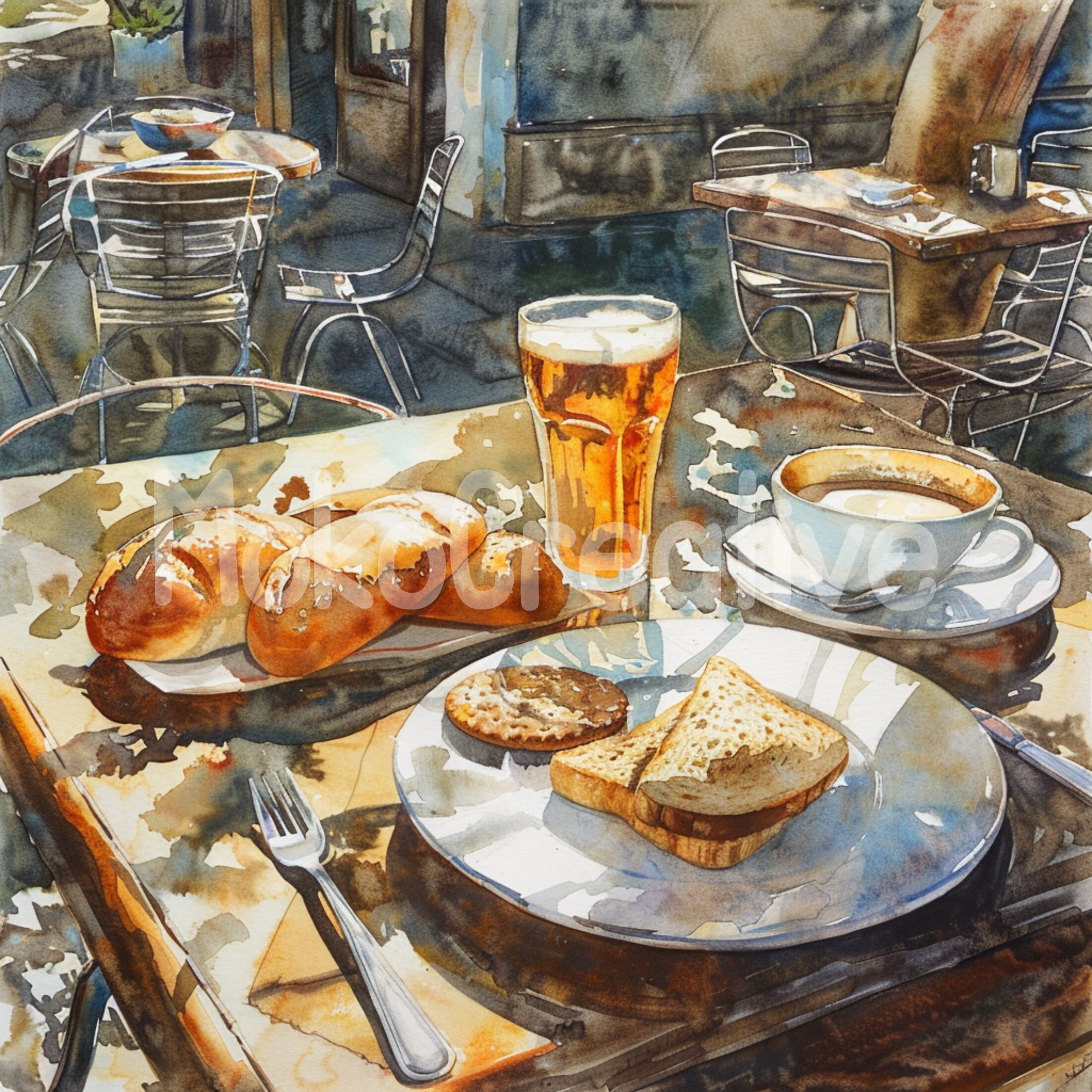 12 High Quality Café Table Designs, Watercolor Morning Coffee Breakfast ...