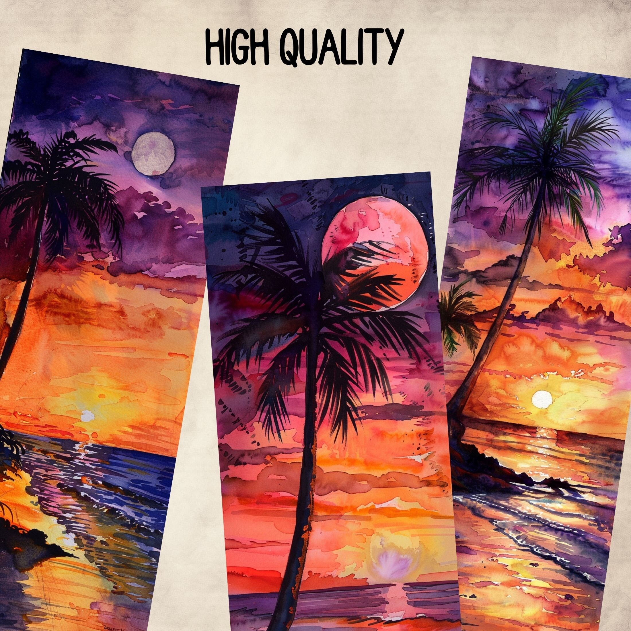15 Beach Sunset Bookmark Printables, High Quality Watercolor Tropical ...