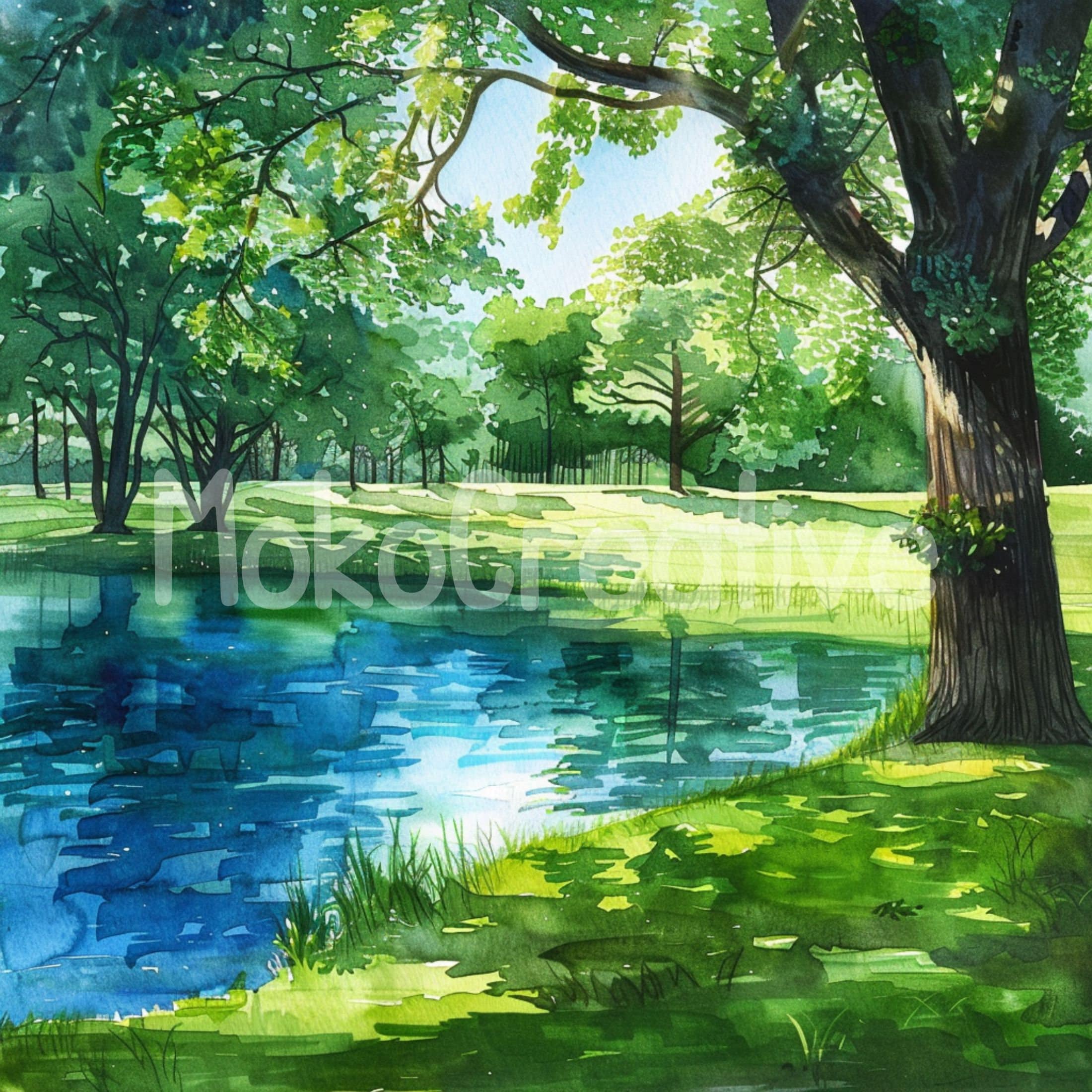 Watercolor Lake Art Prints: Summer Park Scene (digital Download) - Etsy