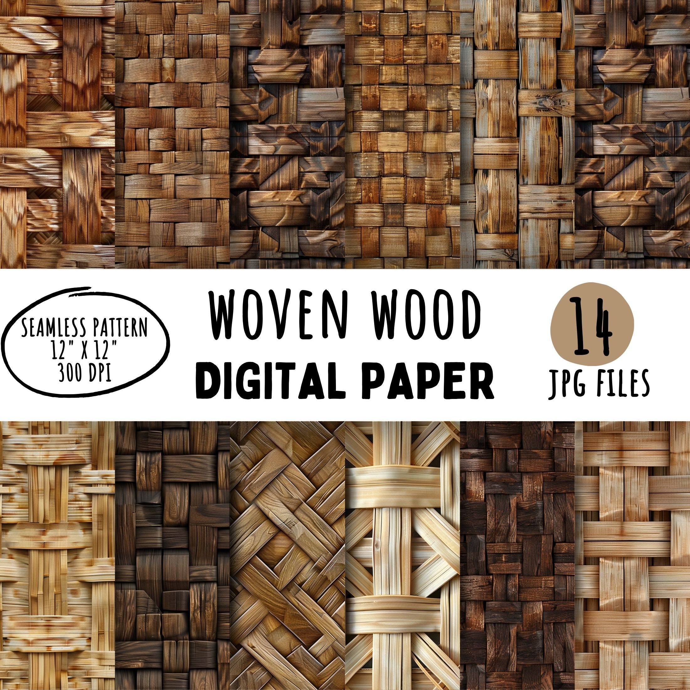 14 Woven Wood Digital Papers, Woven Bamboo Texture, Wood Handscraft ...