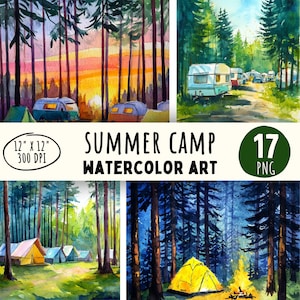 Summer Camp Watercolor Clipart: Forest Tent Scenes (digital Print) - Etsy