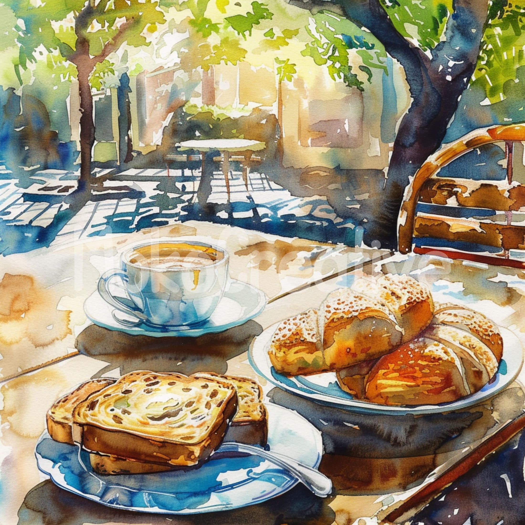 12 High Quality Café Table Designs, Watercolor Morning Coffee Breakfast ...
