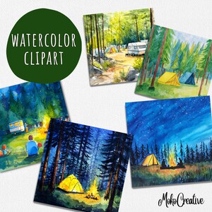 Summer Camp Watercolor Clipart: Forest Tent Scenes (digital Print) - Etsy