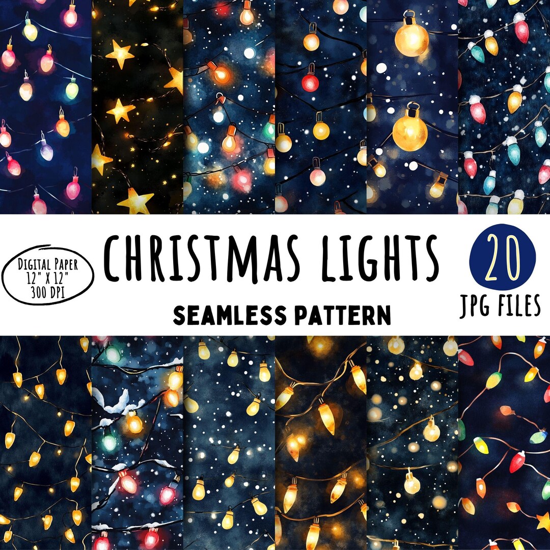 Watercolor Christmas Lights Digital Paper: Festive Stars Seamless ...