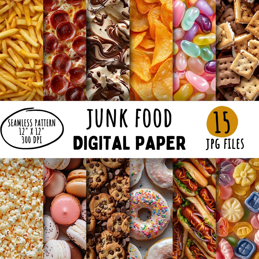 Junk Food Digital Paper Pack: Pizza, Donuts, Cookies (digital Download ...