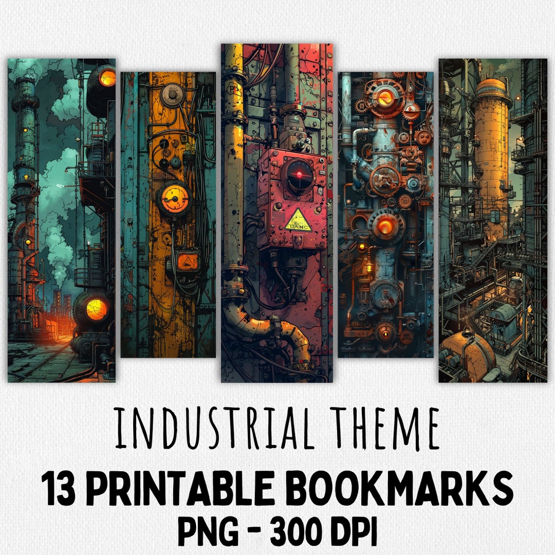 13 Industrial Theme Bookmark Printables, High Quality Metal Machinery ...