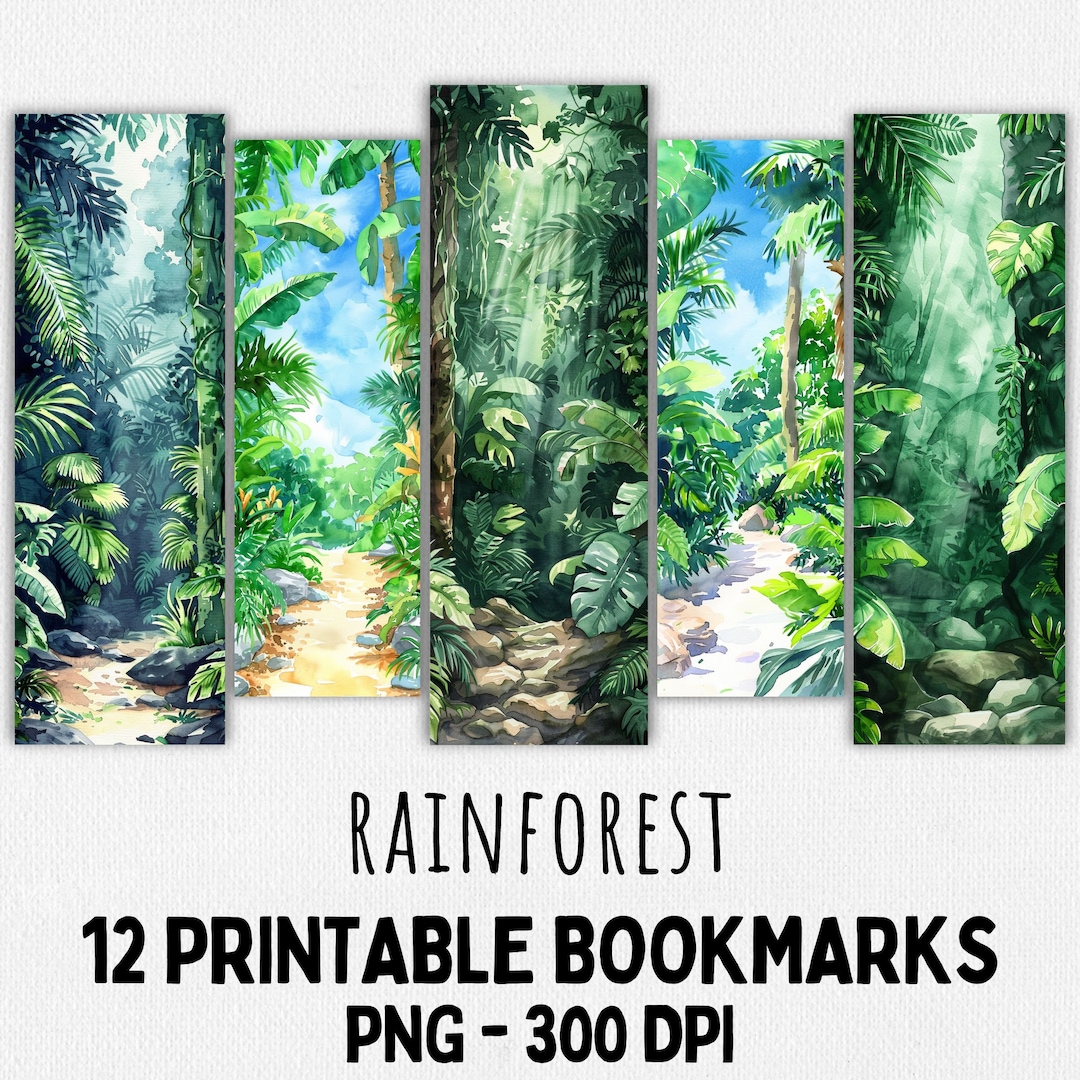 12 Rainforest Bookmark Printables, High Quality Watercolor Tropical ...