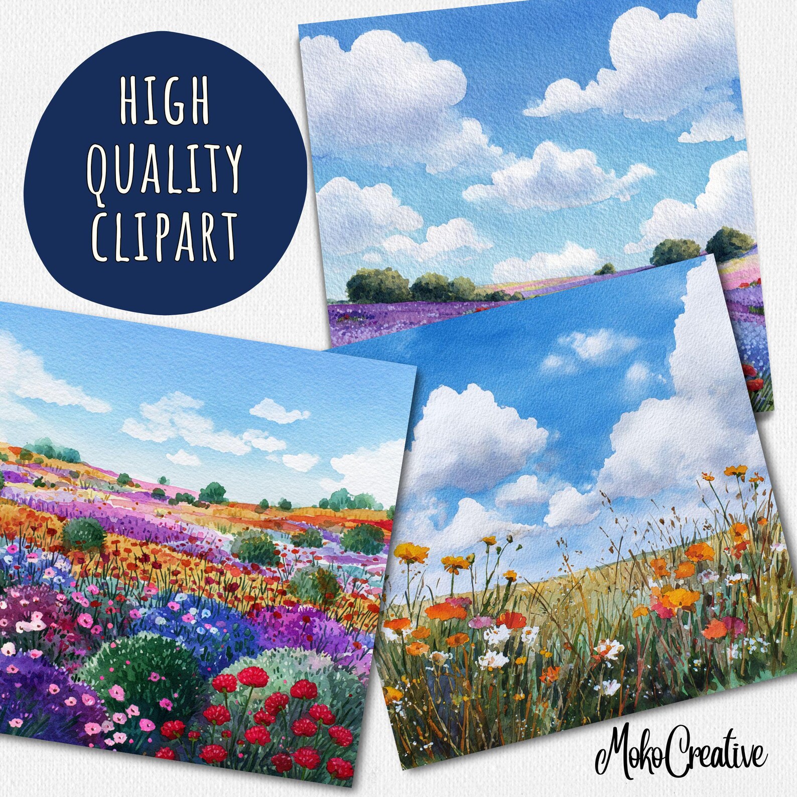 Watercolor Flower Field Clipart: Summer Floral Meadow (instant Download ...