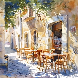 12 High Quality Italian Café Designs JPG, Watercolor Summer Italy Wall ...