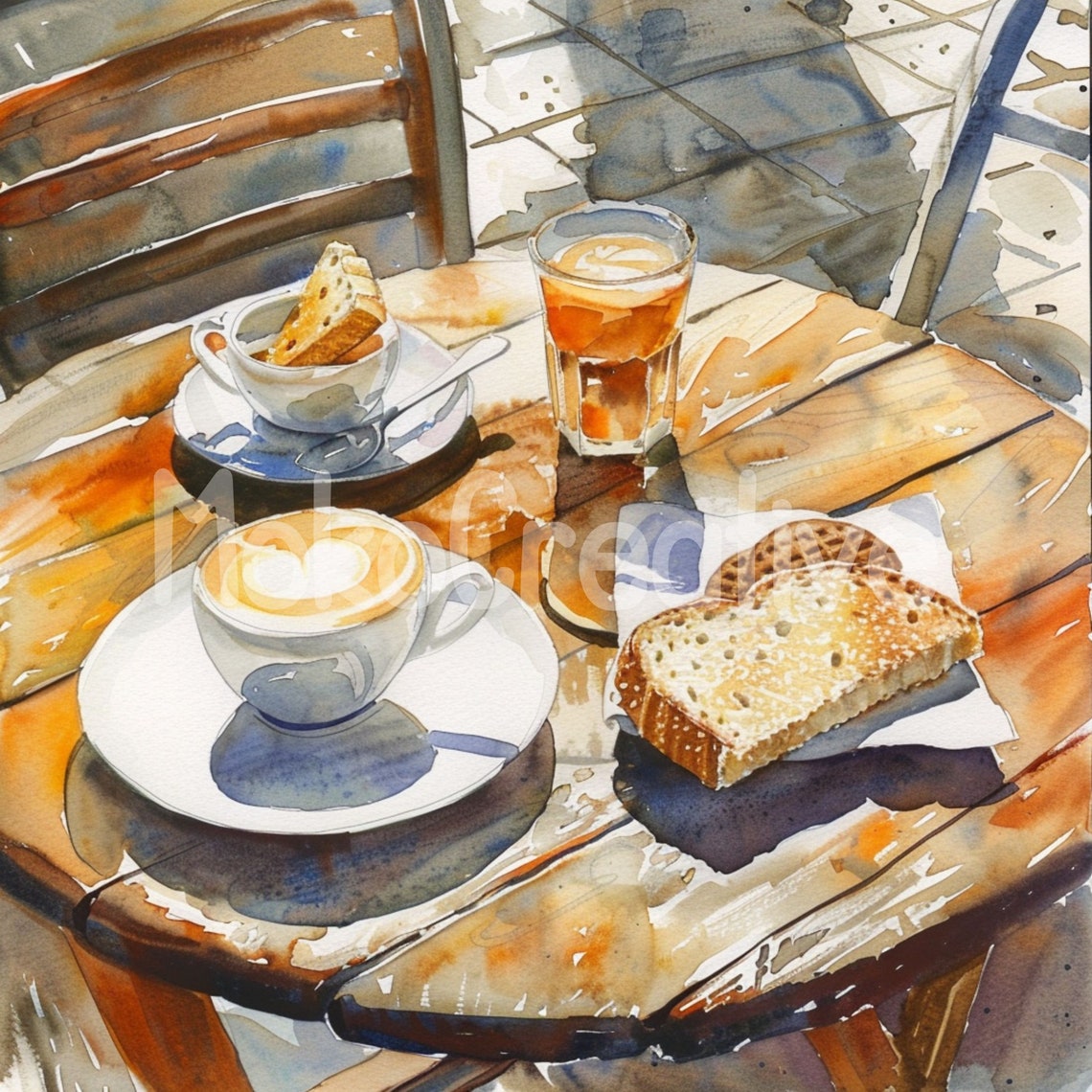 12 High Quality Café Table Designs, Watercolor Morning Coffee Breakfast ...