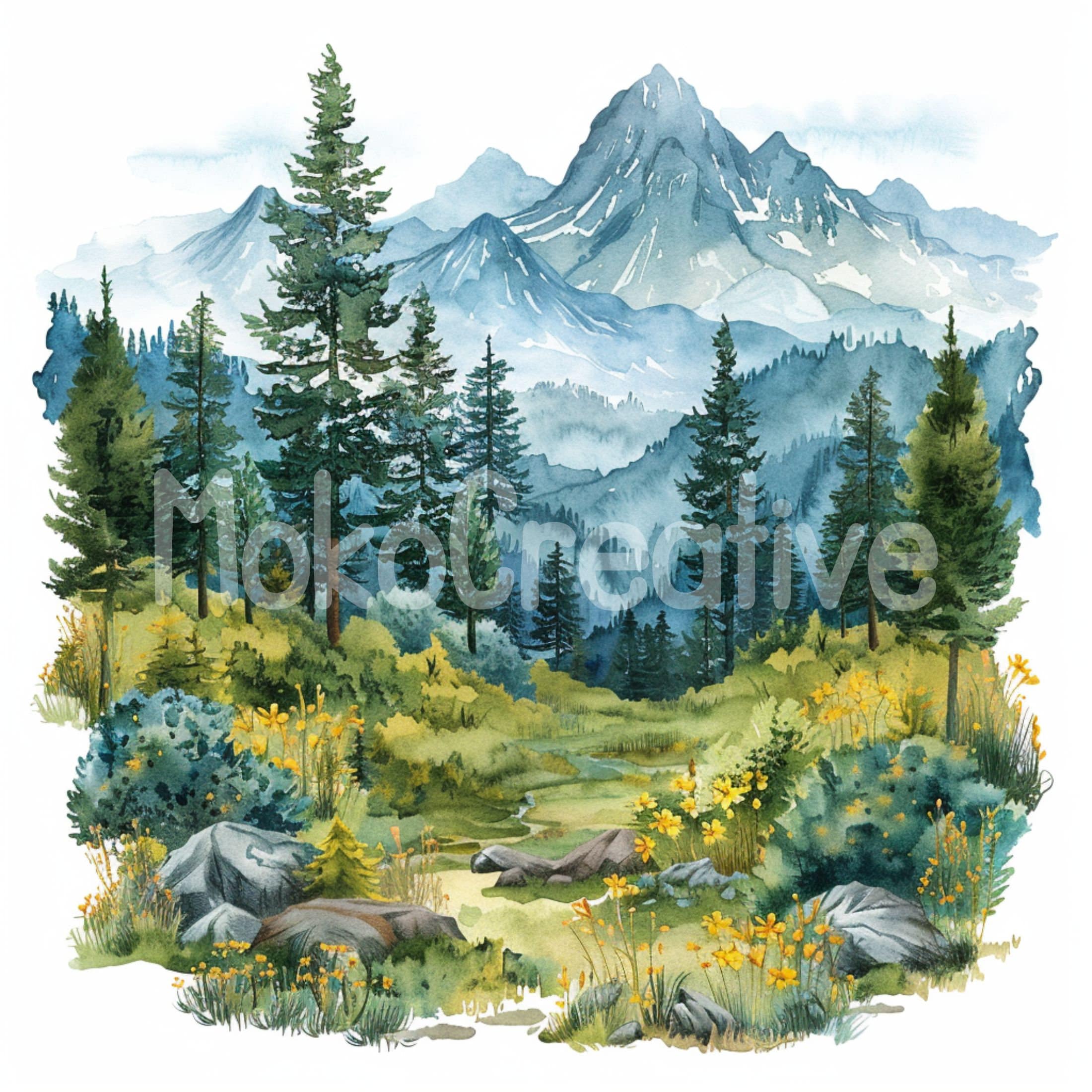 20 High Quality Mountain Designs, Watercolor National Park Wall Art ...