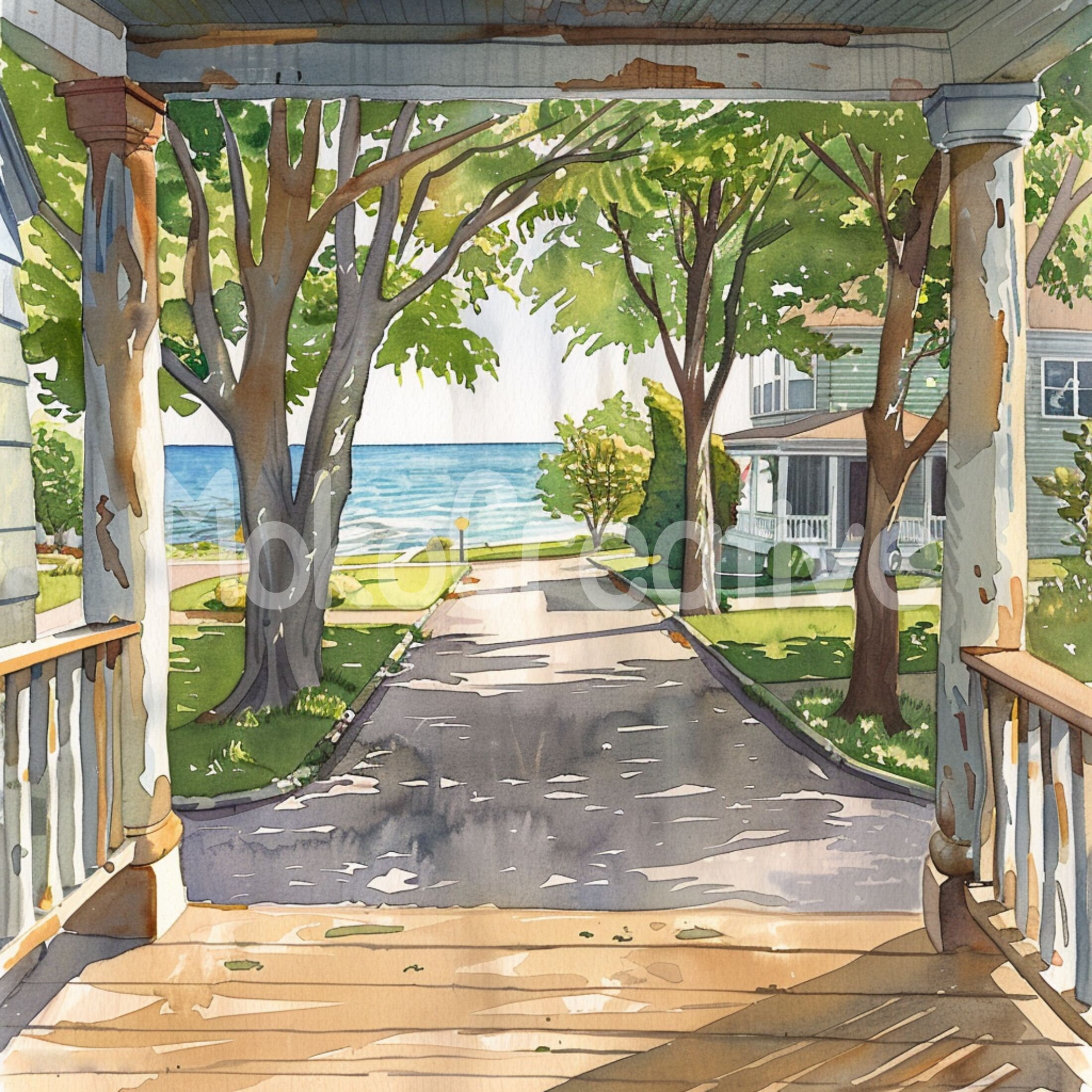 Porch View Watercolor Art Prints: Retro House Designs (digital Download ...