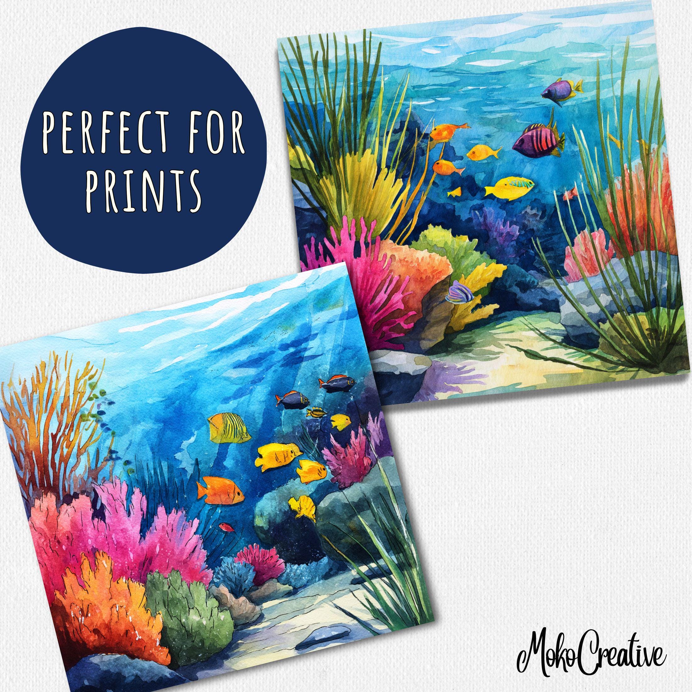 16 Watercolor Coral Reef Designs: Tropical Fish Wall Art (digital Print ...