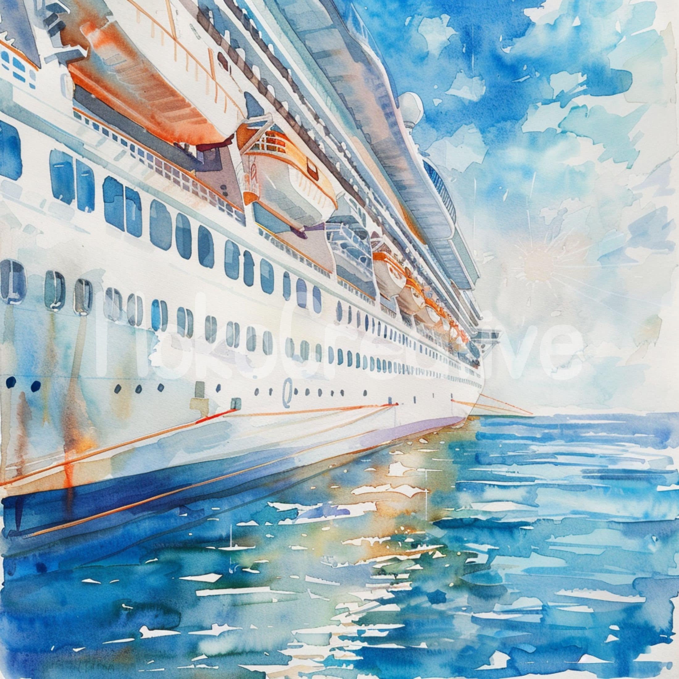 11 High Quality Cruise Ship Designs, Watercolor Tropical Vacation Wall ...