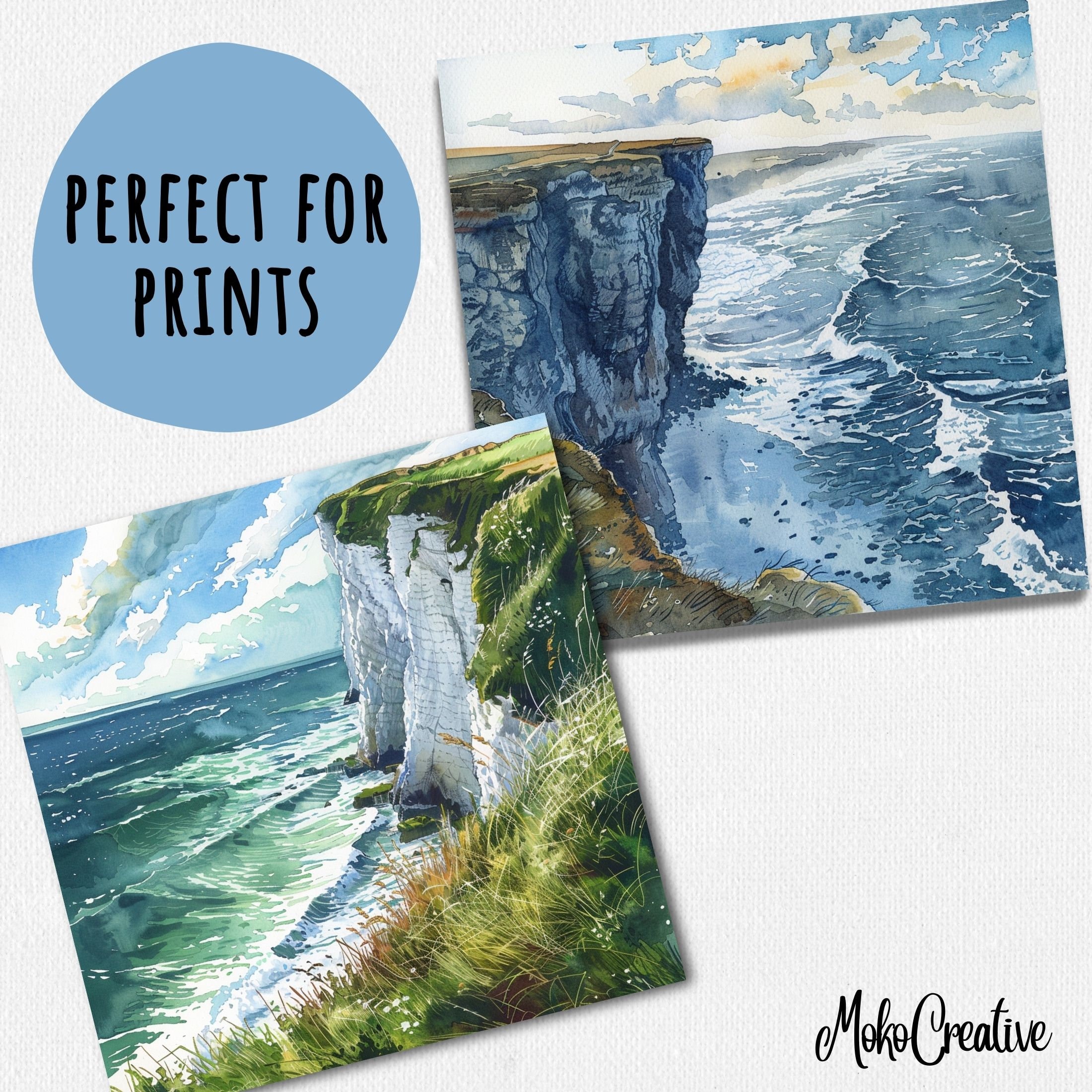 White Cliffs of Dover Watercolor Art Prints: Landscape Digital Download ...