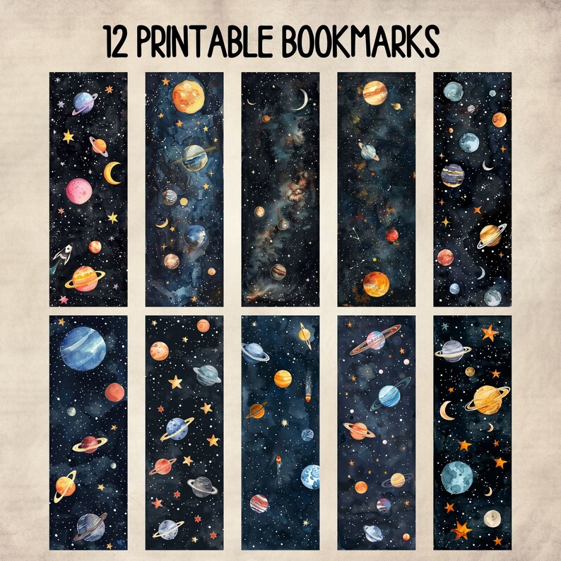Watercolor Outer Space Bookmarks: Planets & Stars (digital Print) - Etsy