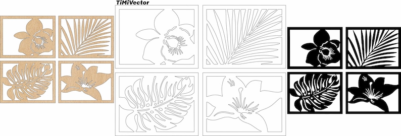 Floral Leaf Line Art SVG, Minimalist Laser Cut CNC Design (digital ...