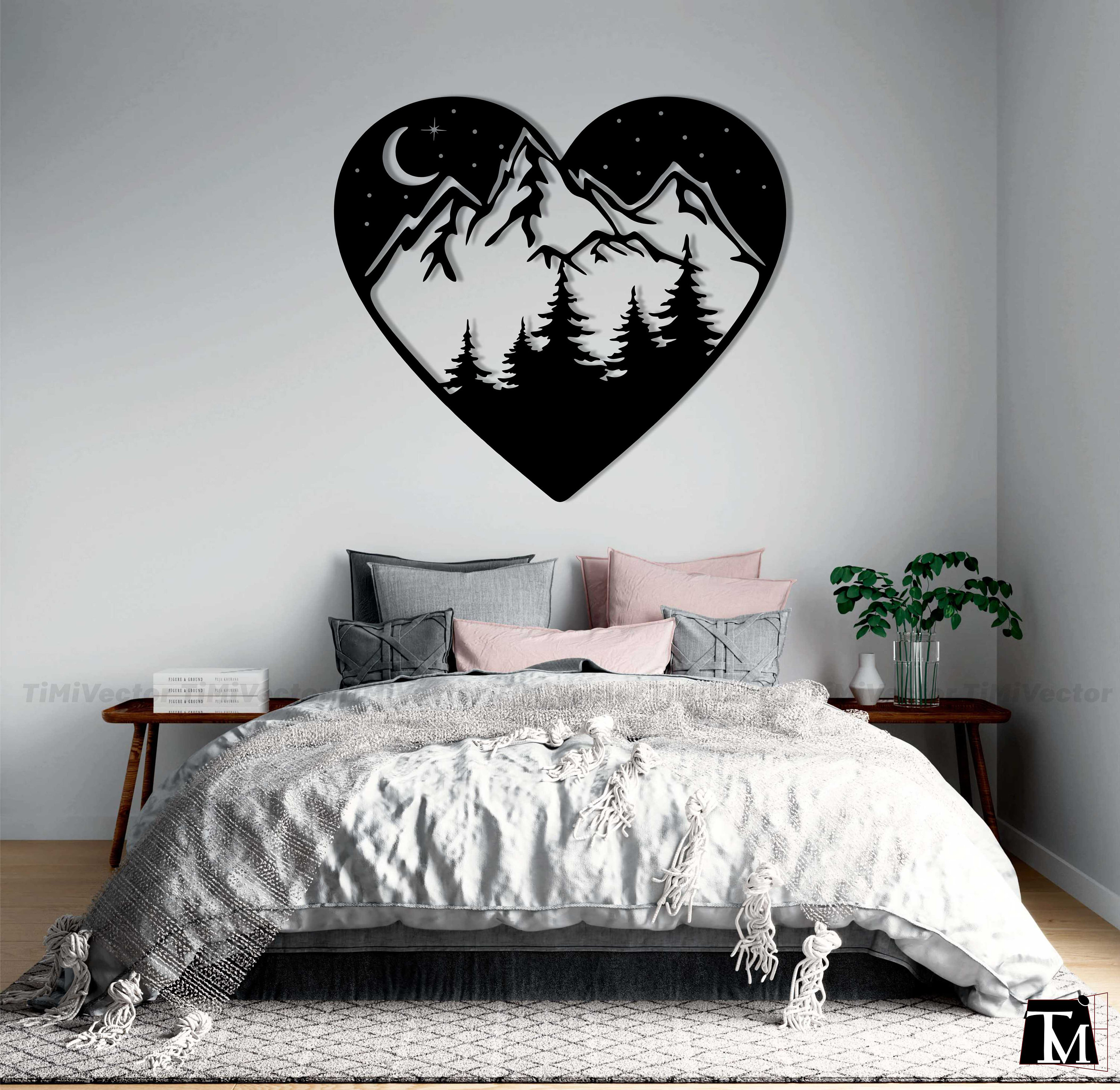 Mountain Heart Laser Cut Svg File, Forest Heart Cnc Pattern, Wood Decor ...