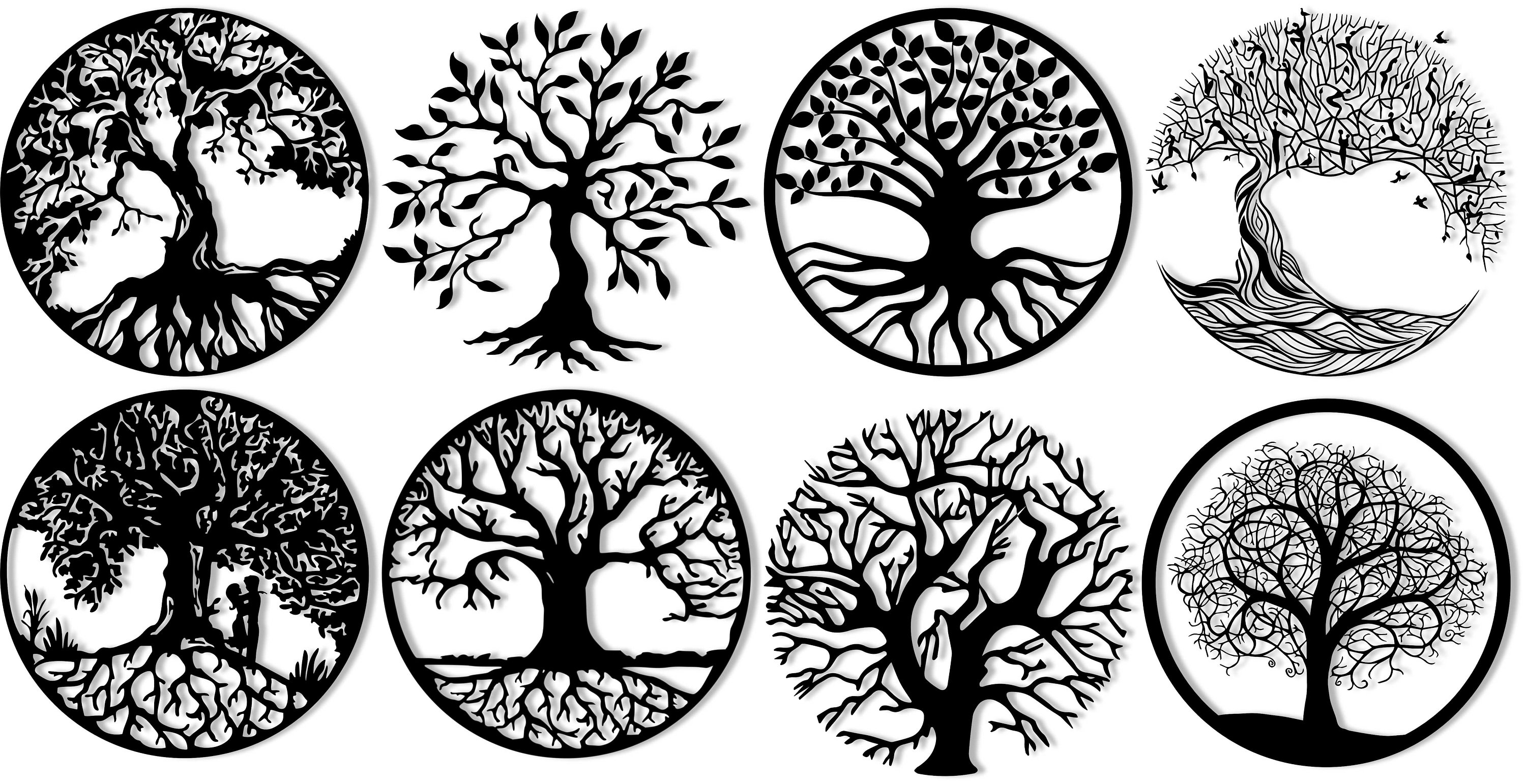 Tree of Life Laser Cut Wall Art Set, 8 Round Tree Designs, Digital ...