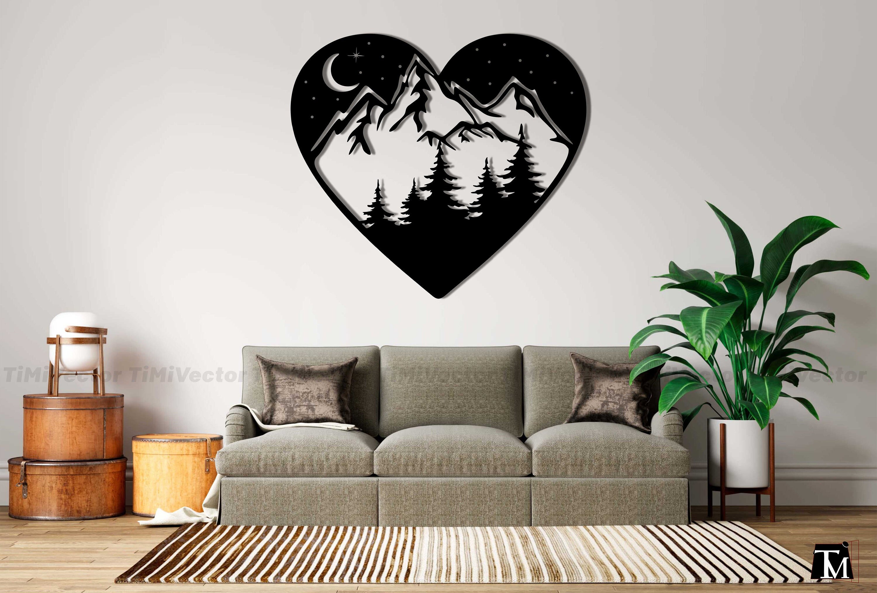 Mountain Heart Laser Cut Svg File, Forest Heart Cnc Pattern, Wood Decor ...