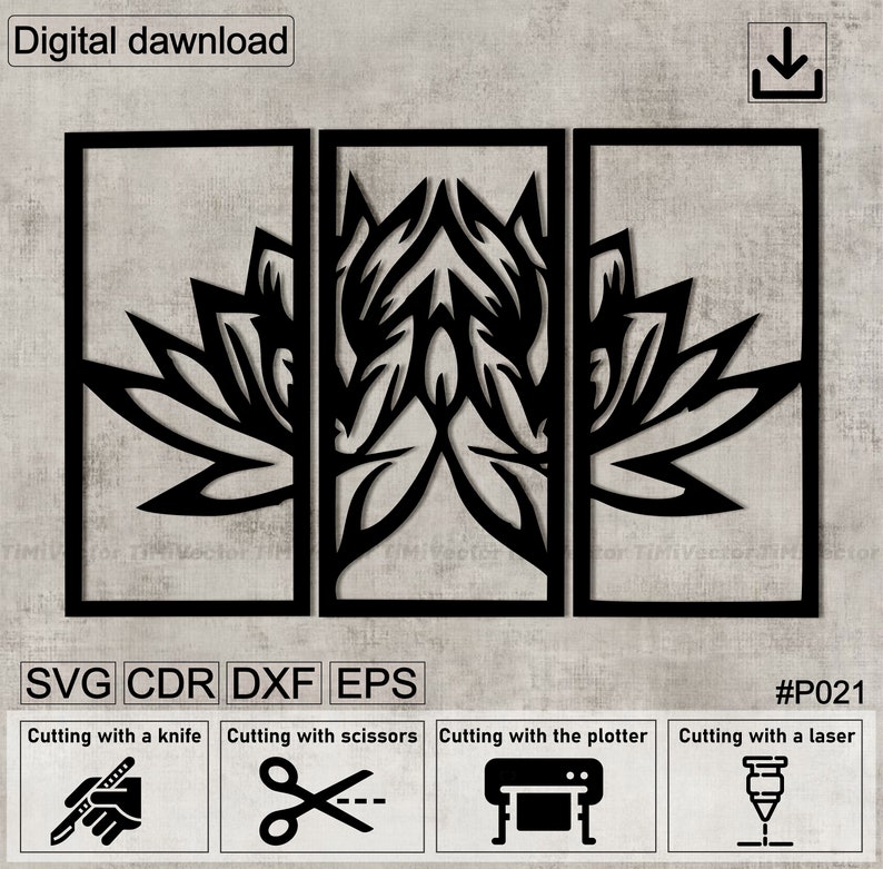 Lotus Flower Design, Elegant Floral Art, Laser Cut, Dxf/cdr, Home Decor ...