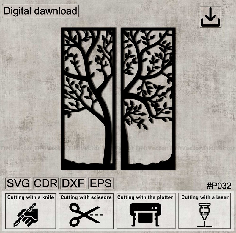 Tree Silhouette Panel Svg/dxf/cdr/eps Files for Cnc and Laser Cutting ...